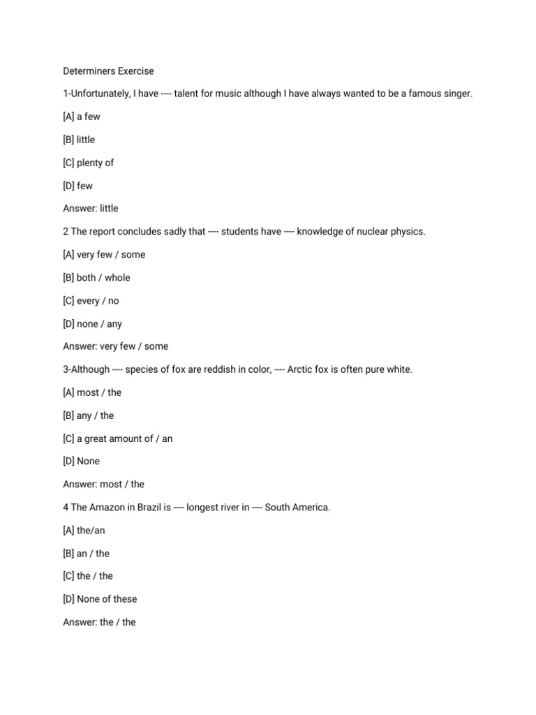 Determiners Exercises | PDF