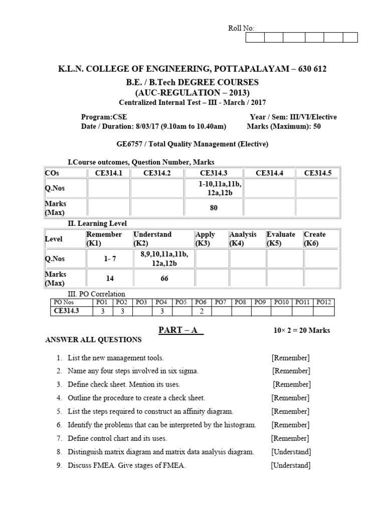CIT - 3 TQM | PDF | Business