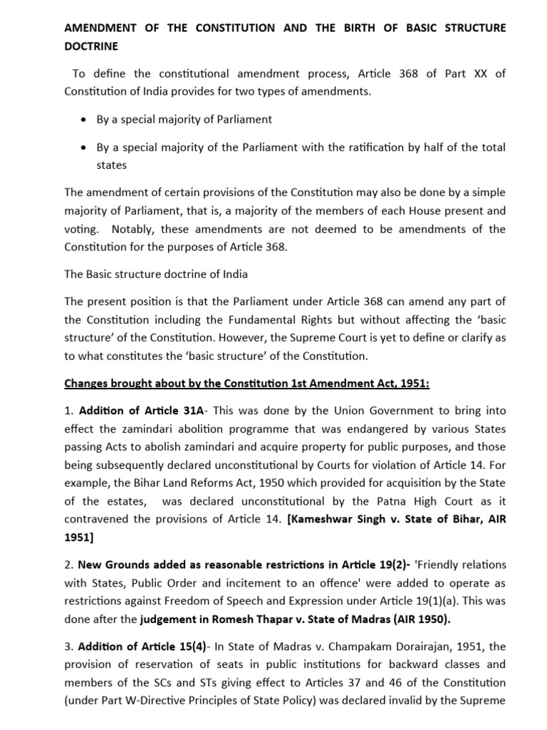 Amendment of The Constitution and The Birth of Basic Structure Doctrine ...