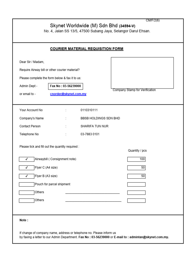 Courier Material Requisition Form | PDF