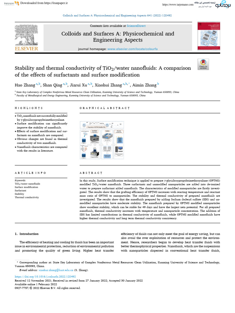 Colloids and Surfaces A: Physicochemical and Engineering Aspects | PDF | Nanoparticle | Titanium ...