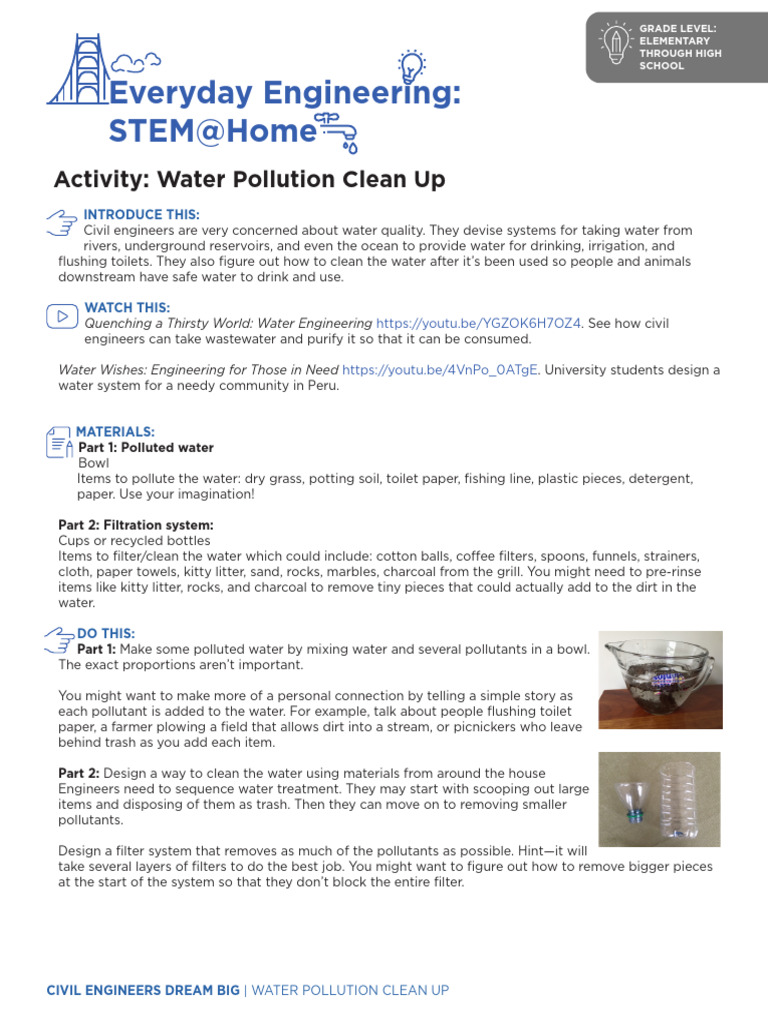 Asce Water Pollution Clean Up Activity at Home Version | PDF | Water ...