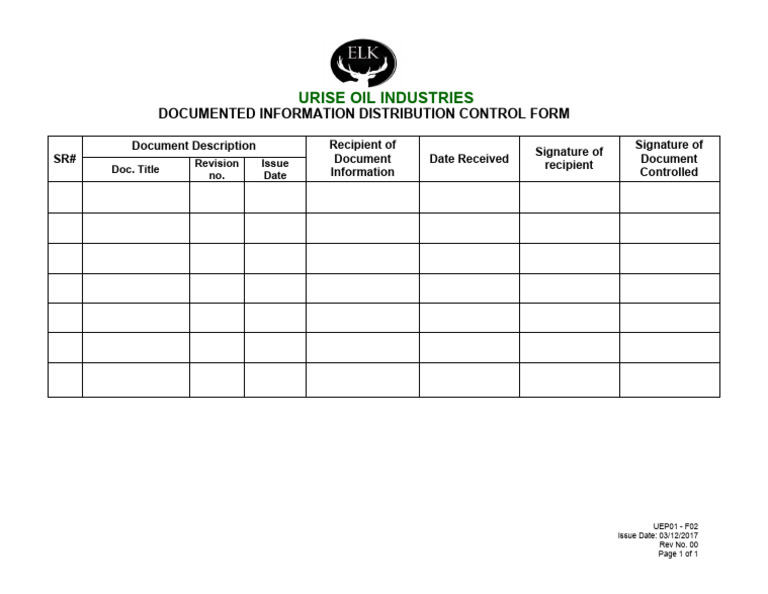 UEP01 - F02 Document Distribution Control Form | PDF