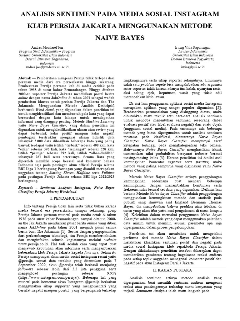 Analisis Sentimen Pada Media Sosial Instagram Klub Persija Jakarta ...