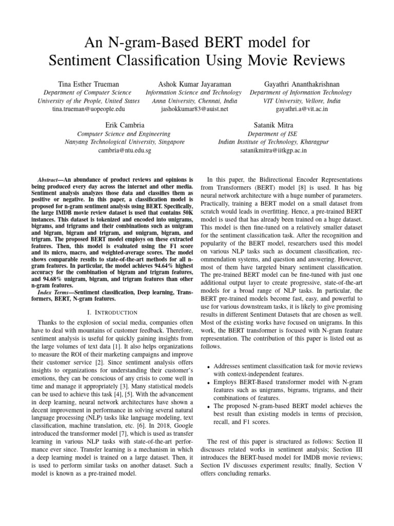 An N-gram-Based BERT Model For Sentiment Classification Using Movie Reviews | PDF | Deep ...