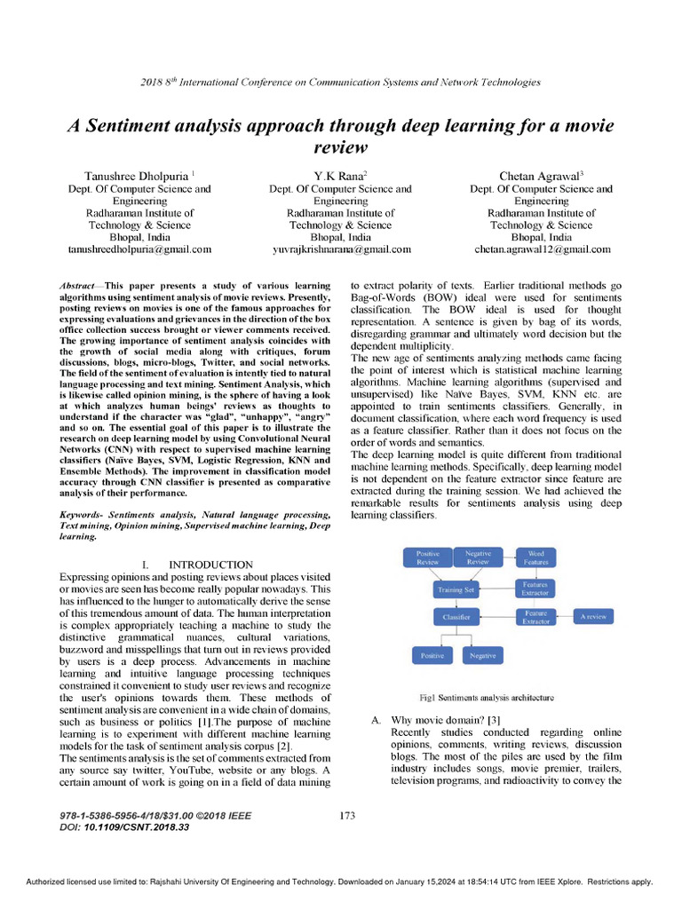 A Sentiment Analysis Approach Through Deep Learning For A Movie Review | PDF | Artificial Neural ...