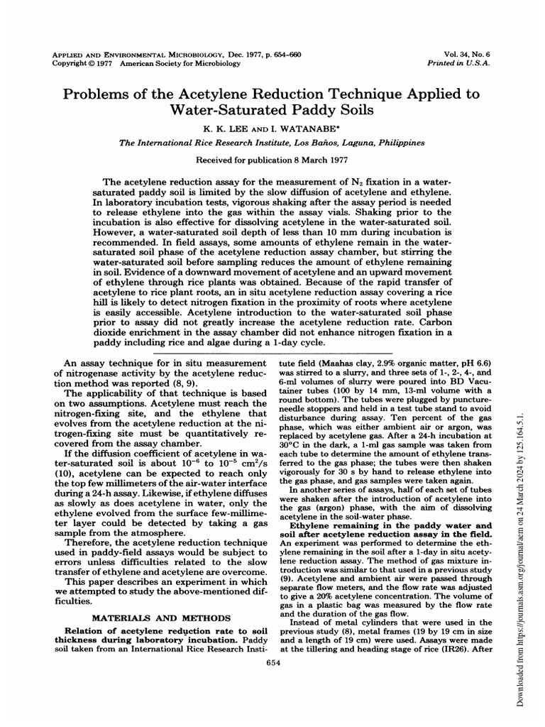 Lee Watanabe 1977 Problems of The Acetylene Reduction Technique Applied ...