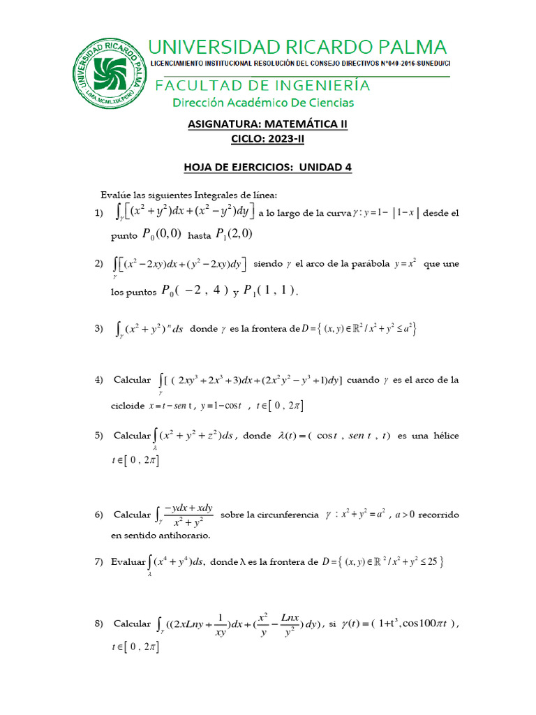 S13 Hoja de Ejercicios 13 | Descargar gratis PDF | Integral | Curva