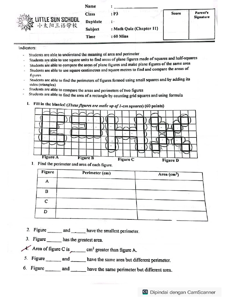 Area and Perimeter (Quiz) | PDF