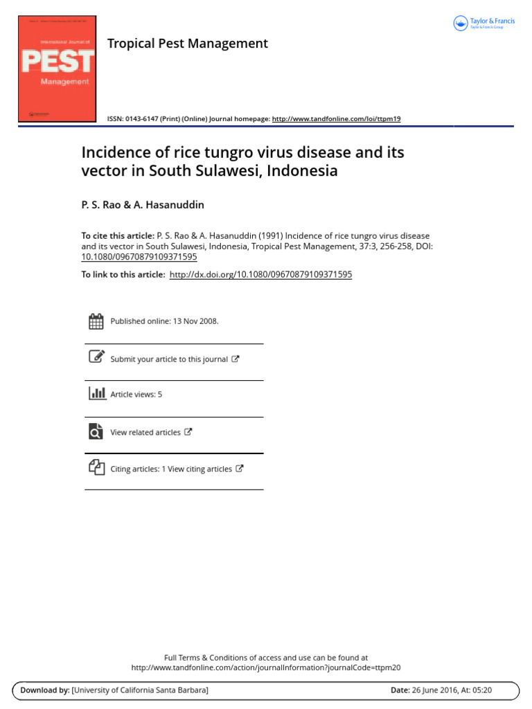 Rice Tungro Virus in South Sulawesi | PDF | Rice | Infection