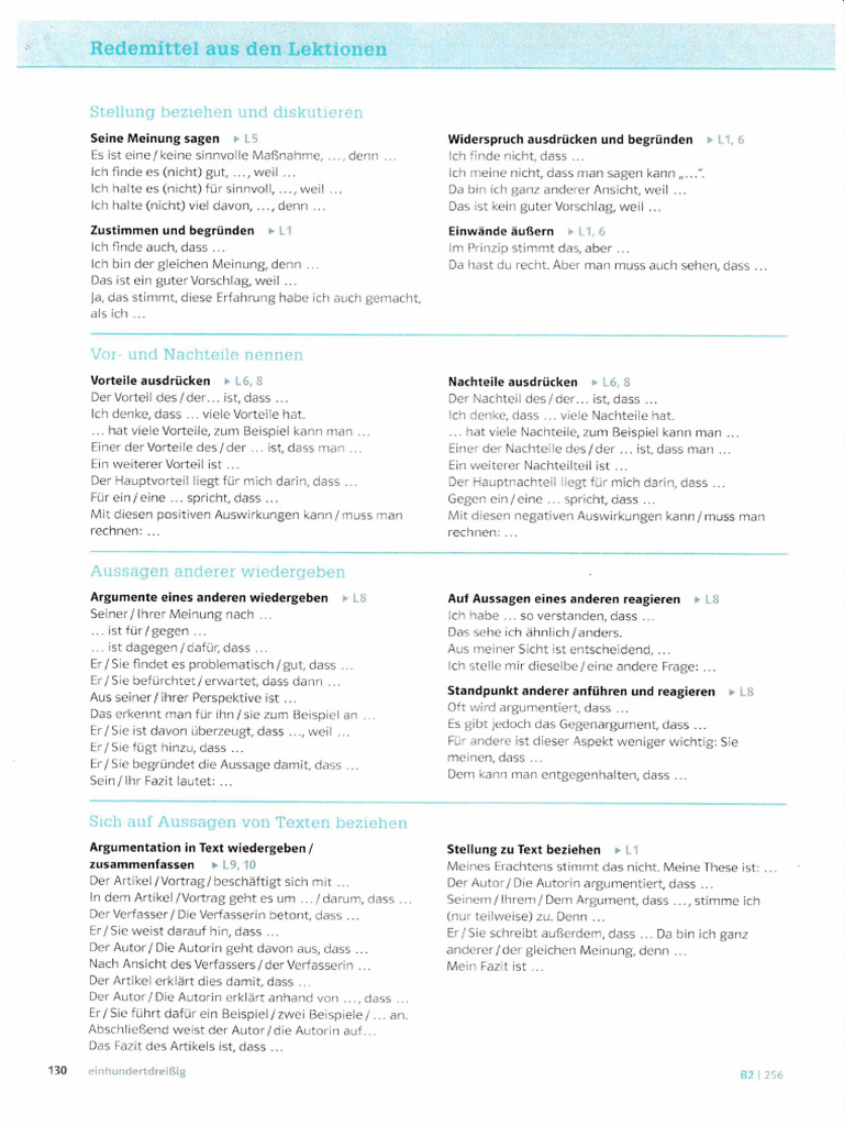 Kompass DaF B2 - Redemittel Aus Den Lektionen | PDF