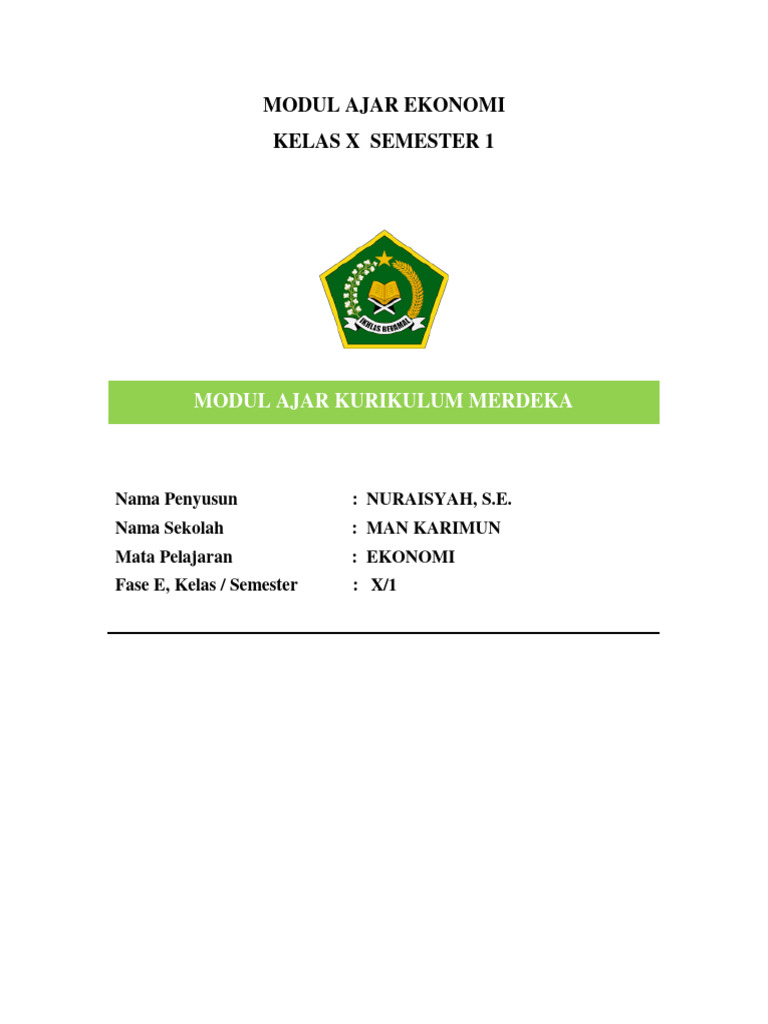 Contoh Modul Ajar - Mapel Ekonomi | PDF