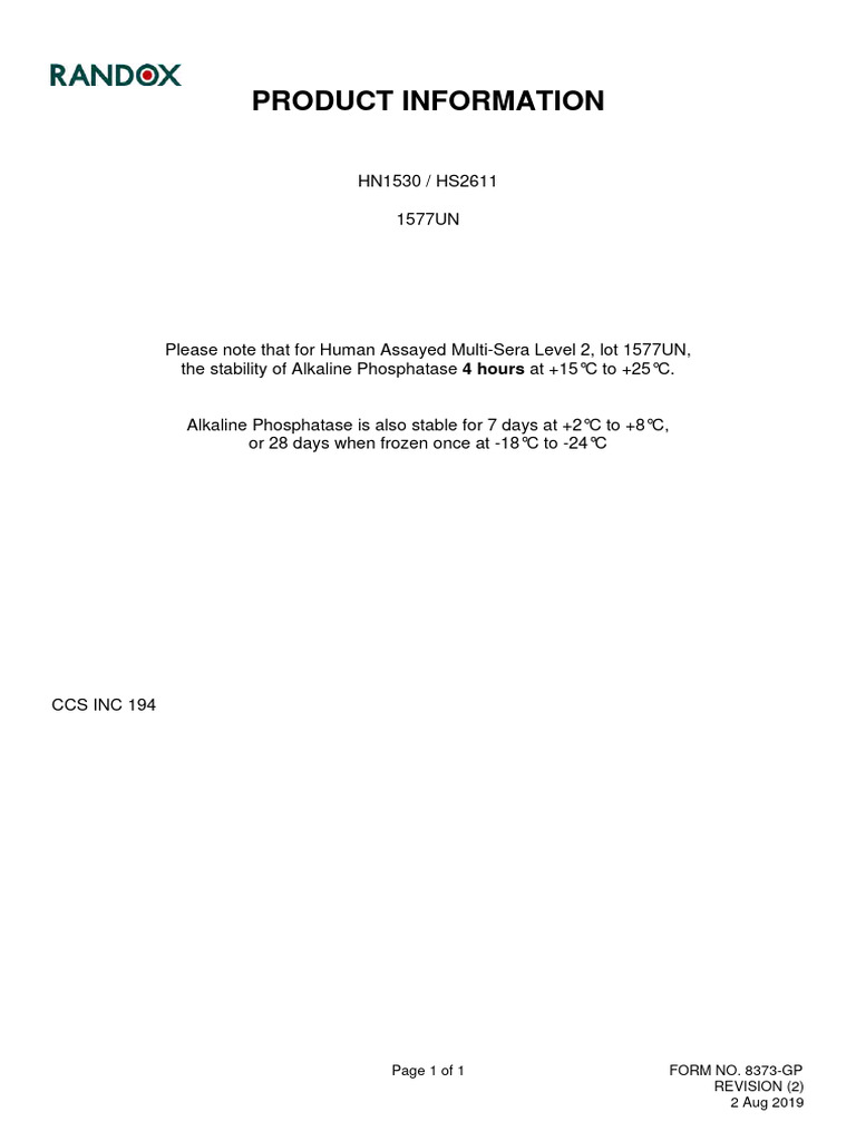 Control L2 Lot-1577un Method | PDF | Infection | Hepatitis C