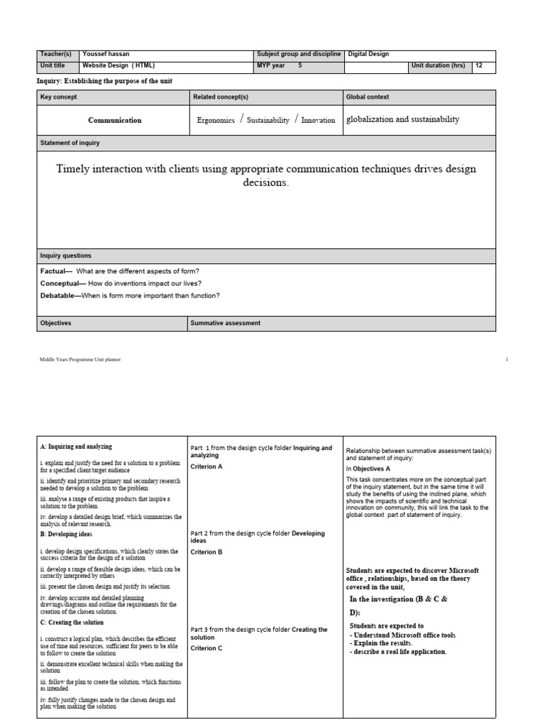 MYP Year 5 | PDF | Communication | Information