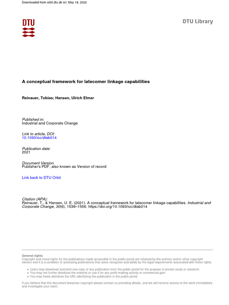 A Conceptual Framework For Latecomer Linkage Capabilities | PDF ...