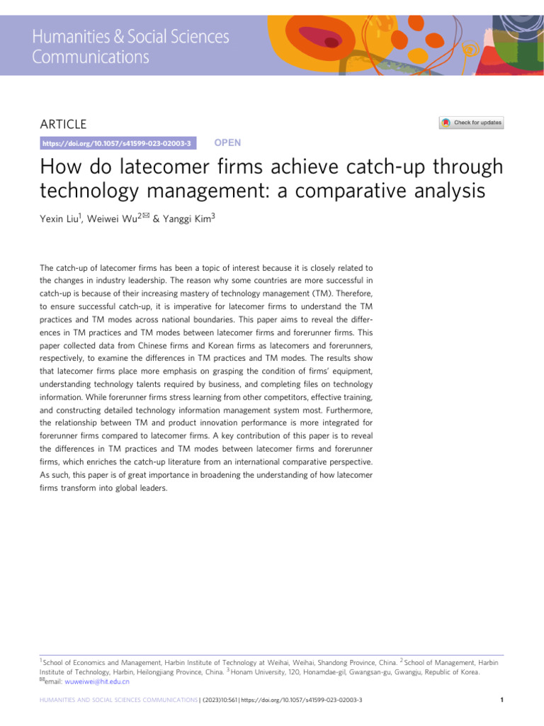 How Do Latecomer Firms Achieve Catch-Up Through Technology Management ...