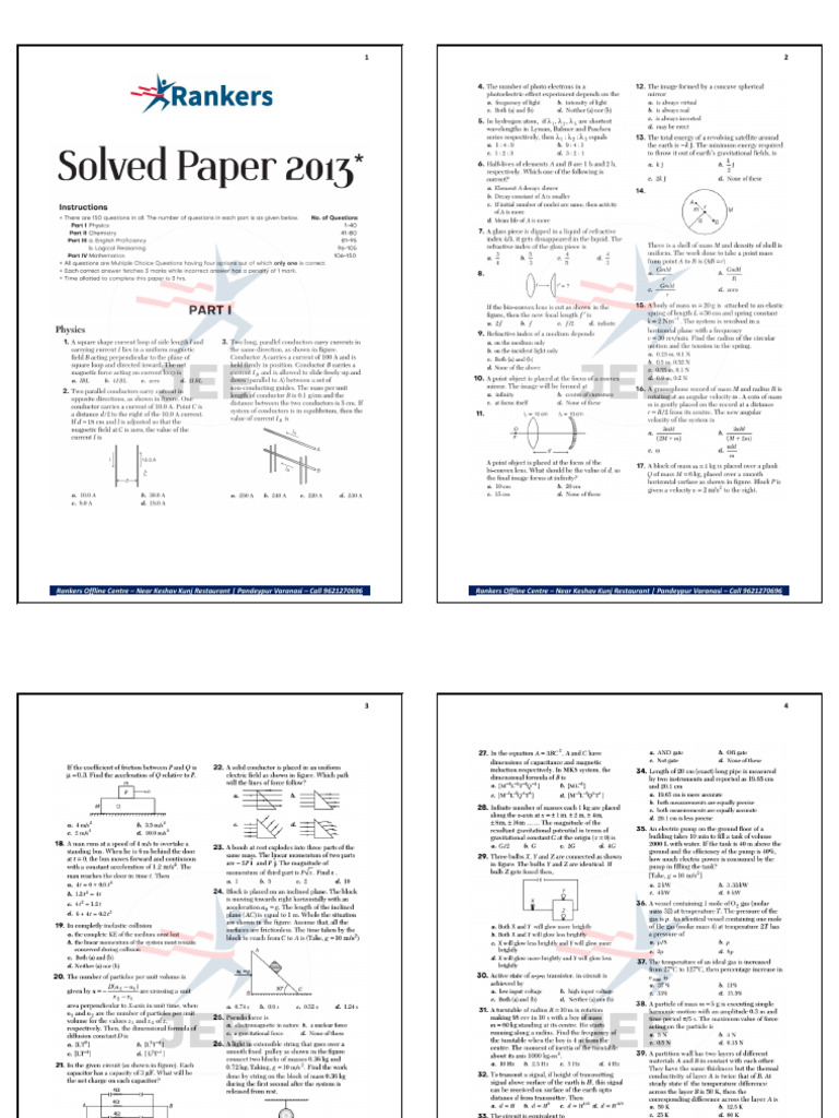 BITSAT Question Paper 2013 Solutions | PDF BITSAT Question Paper 2013 Solutions | PDF