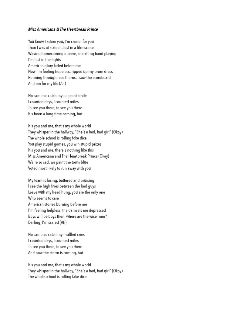 The Era's Tour Setlist Lyrics | PDF