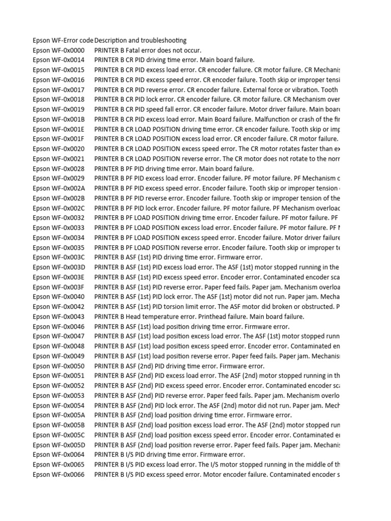 Epson WF-7 Error Codes Guide | PDF | Image Scanner | Printer (Computing)