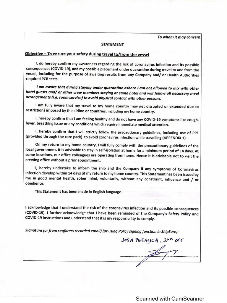 COVID-19 Awareness Declaration | PDF