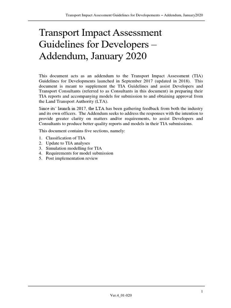 Addendum To 2017 TIA Guidelines For Developers-Jan2020 | PDF | Traffic ...