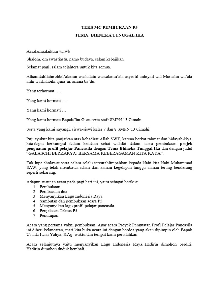 Teks MC Pembukaan p5 | PDF | Agama & Spiritualitas