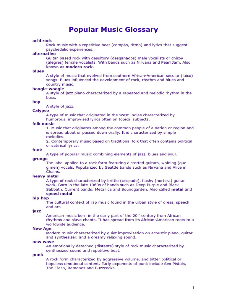 Popular Music - Glossary | Download Free PDF | String Instruments | Guitars