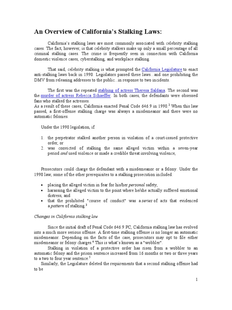 California Stalking Laws Explained | PDF | Stalking | Intention ...