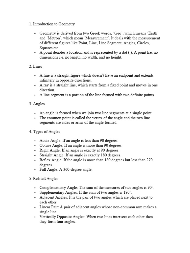 Lines and Angles Notes | Download Free PDF | Angle | Line (Geometry)