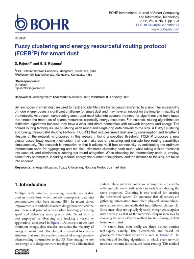 Fuzzy Clustering and Energy Resourceful Routing Protocol (FCER2P) For Smart Dust | PDF | Routing ...