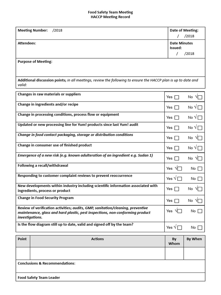 HACCP Review Meeting Template | Download Free PDF | Safety