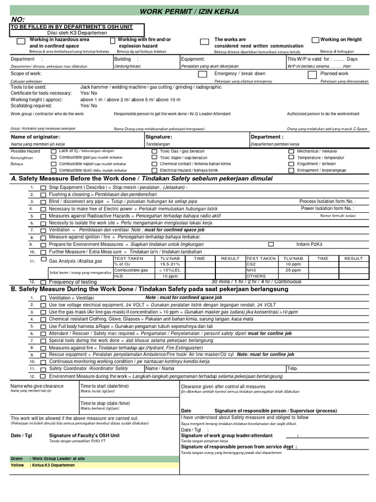 Work Permit Form 1 1 | PDF | Hazards | Occupational Safety And Health