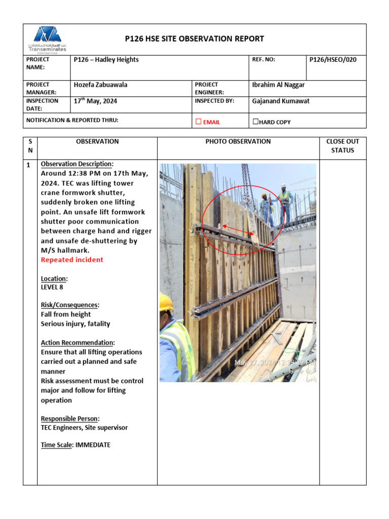 P126 HSE Observation - HSEO20 | PDF | Scaffolding | Safety