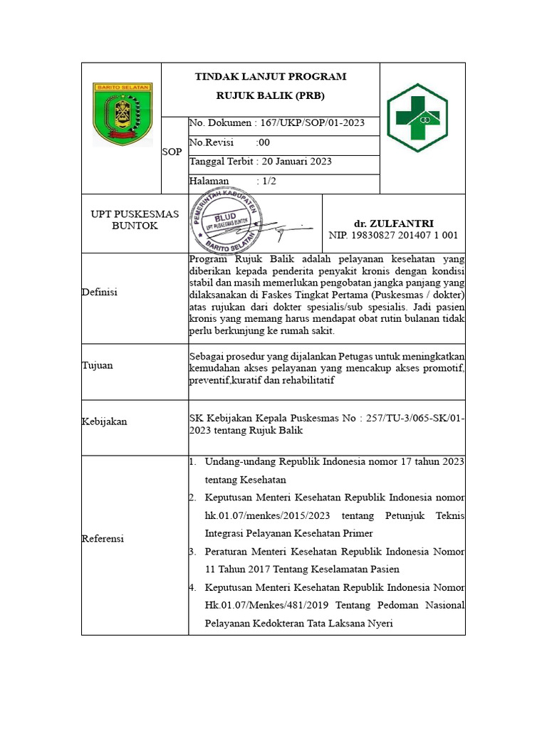 Sop Tindak Lanjut Program Rujuk Balik | PDF