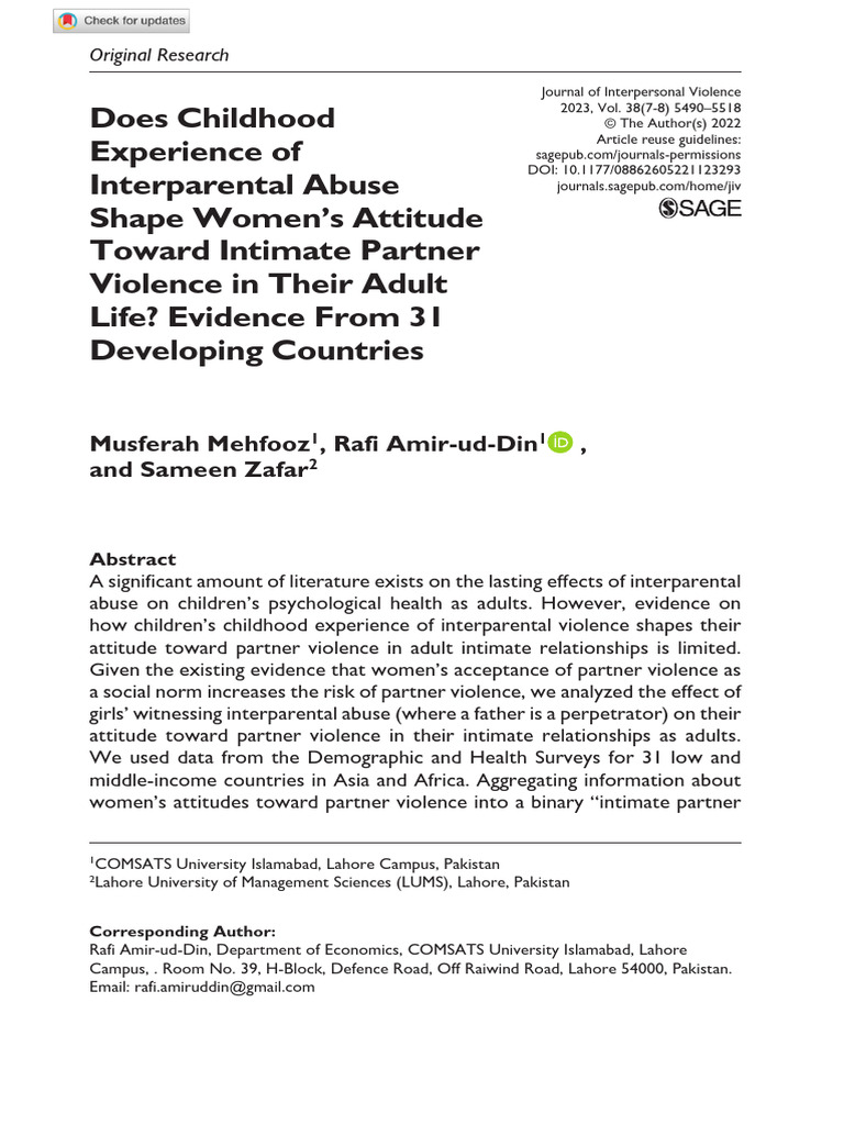 Impact of Interparental Abuse on IPV Attitudes | PDF | Violence ...