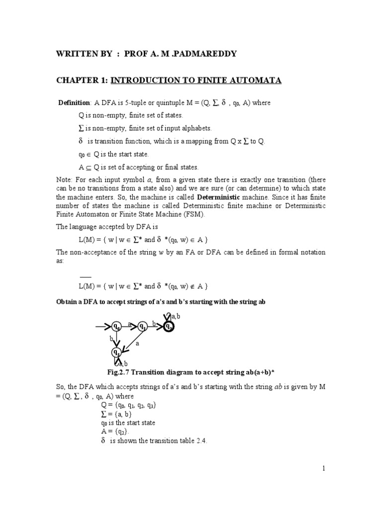 Written By: Prof A. M .Padmareddy Chapter 1: Introduction To Finite Automata | PDF | Automata ...