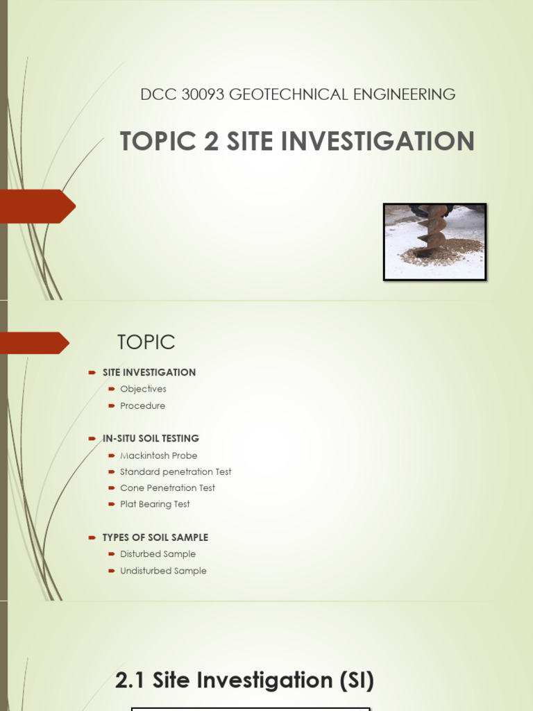 Topic 2.1 Site Investigation | PDF | Geotechnical Engineering | Civil ...