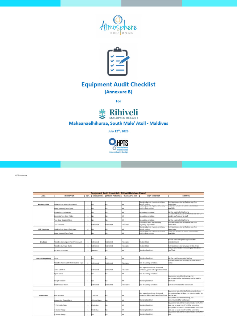 Equipment Audit Check List - Rihiveli Maldives Resort - Annexure B.pdf ...