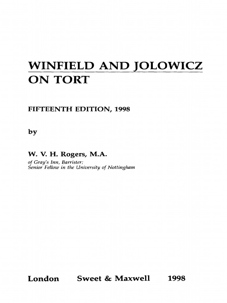 Winfield and Jolowicz On Tort: Fifteenth Edition, 1998 | PDF | Tort ...