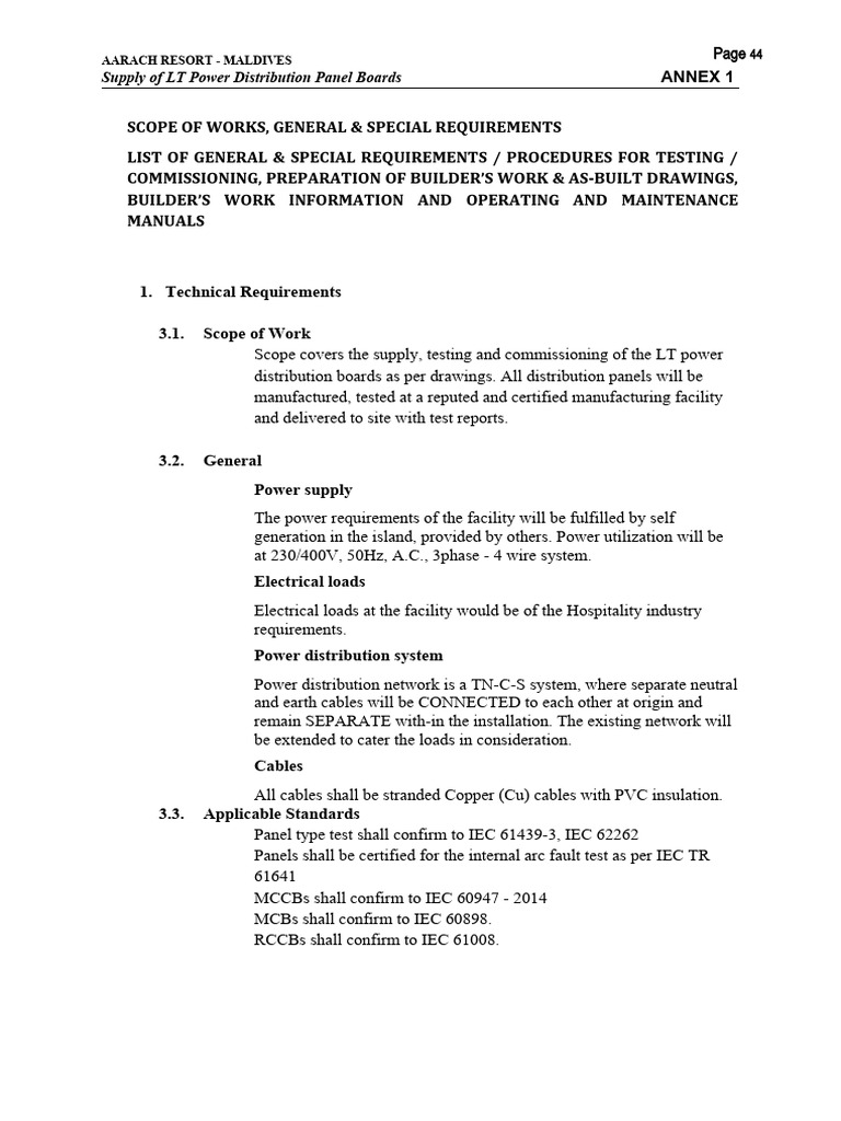 LT Panel Specifications - Jan 9 | PDF | Electrical Wiring ...
