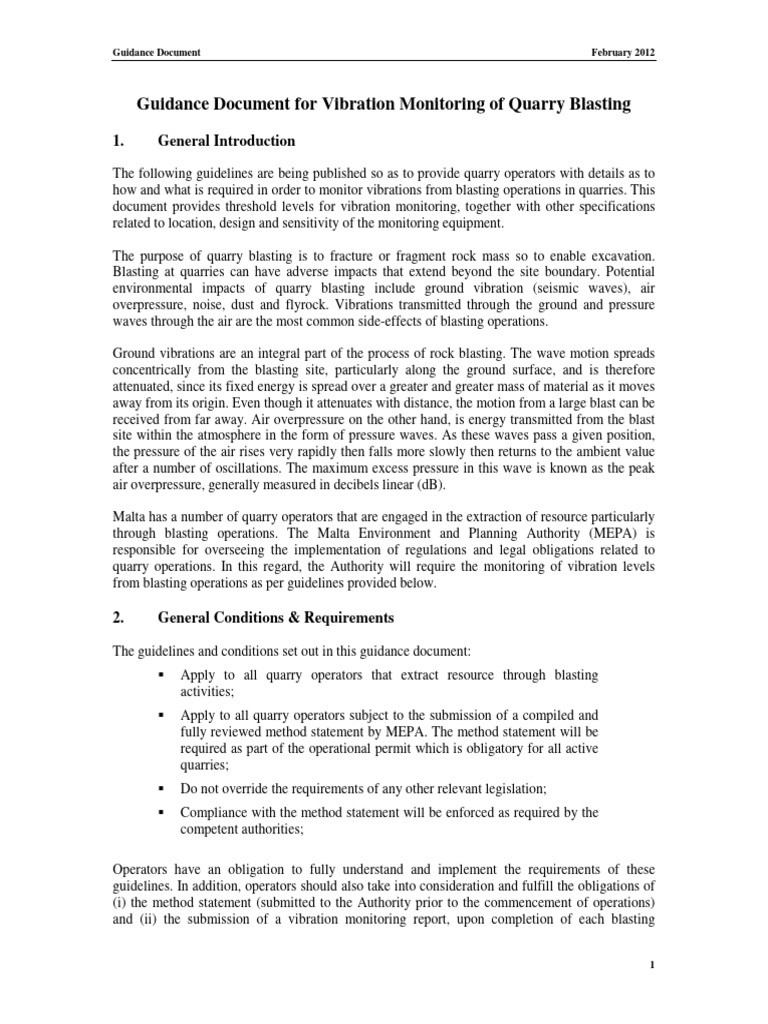 Quarry Blasting Vibration Monitoring Guide | PDF | Waves | Decibel