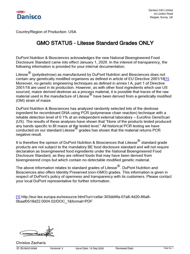 Litesse GMO Statement - Standard Grades ONLY - 09-15-20 | PDF | Genetic ...