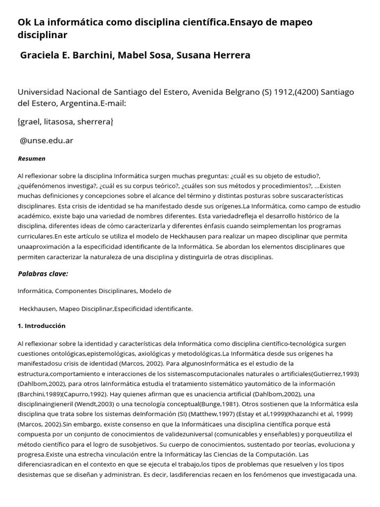 La Informática Como Disciplina Científica.ensayo de Mapeo Disciplinar ...