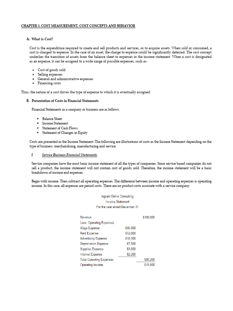 Chapter 5. Cost Measurement, Cost Concepts and Behavior | PDF | Cost Of ...