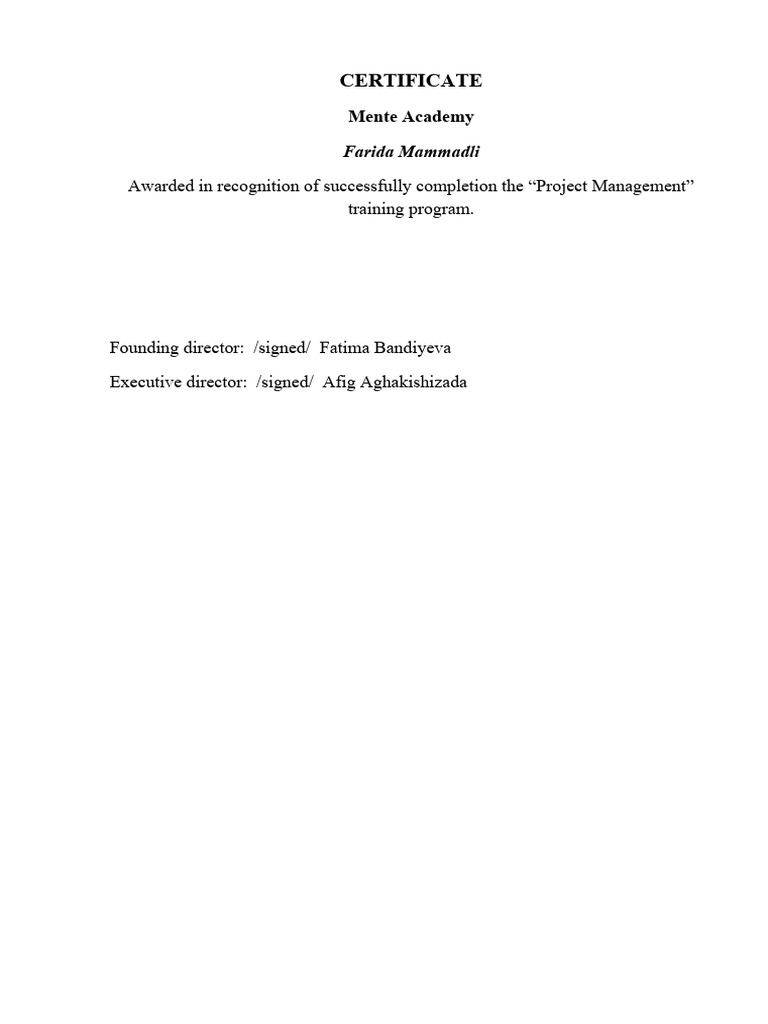 Project Management Certificate | PDF