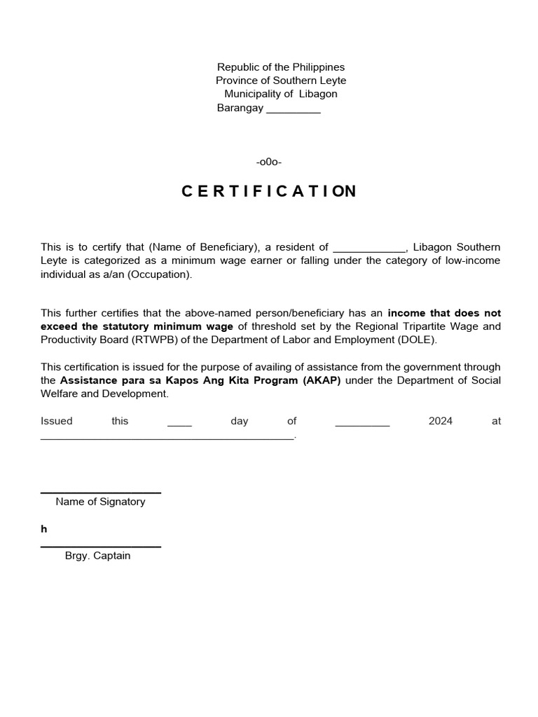 AKAP-CERTIFICATION Final | PDF | Unemployment Benefits | Labor Relations