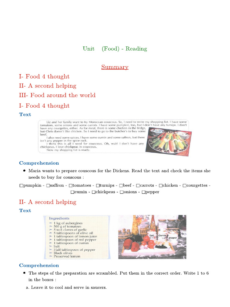 Unit 3 Food Reading | PDF