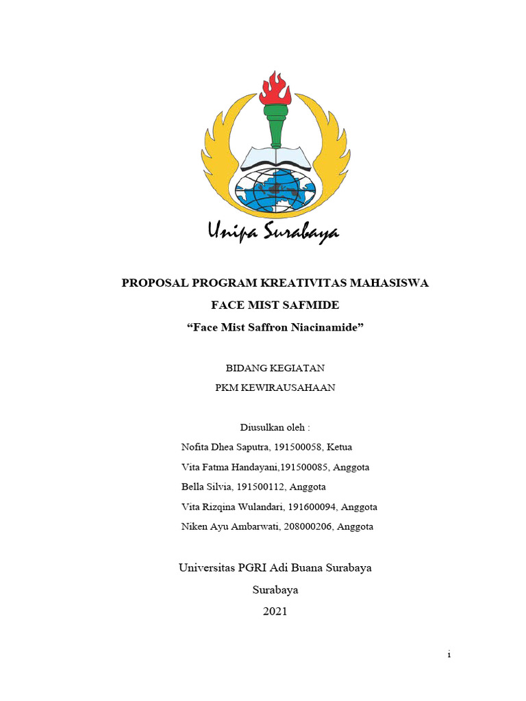 Proposal PKM-K Face Mist Safmide | PDF | Bisnis | Seni
