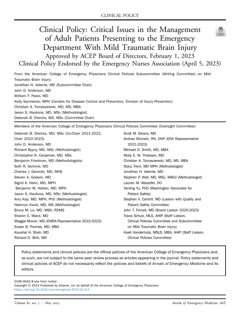 Mild TBI Guideline | PDF | Traumatic Brain Injury | Concussion