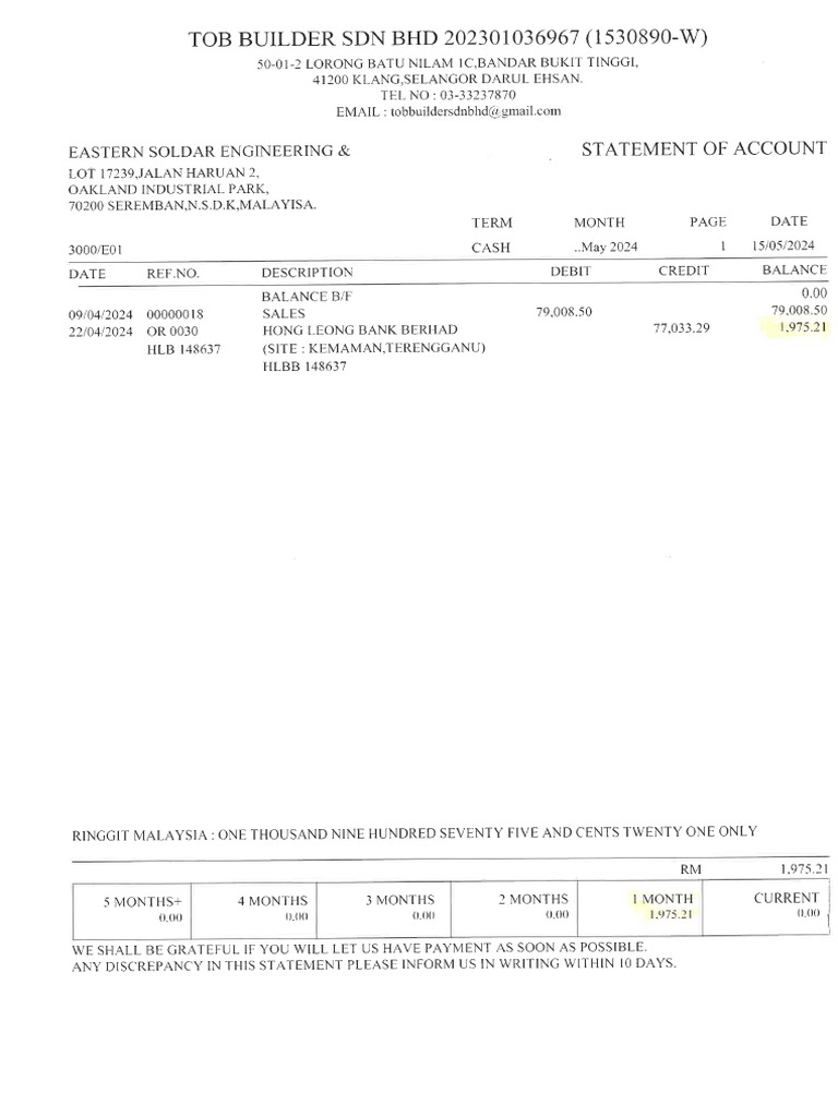 Statement of Account (Eastern Soldar Eng - Const SB) | PDF Statement of Account (Eastern Soldar Eng - Const SB) | PDF